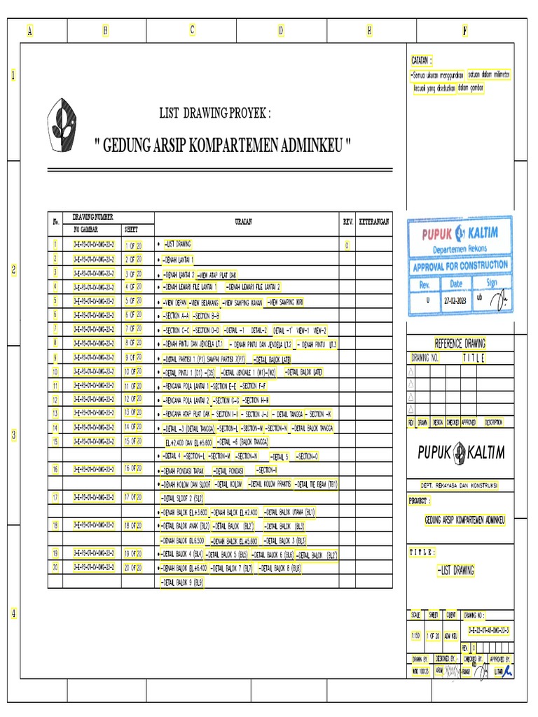 1. Lampiran AFC Dwg. Gedung Arsip Kompartemen Adminkeu (1) | PDF