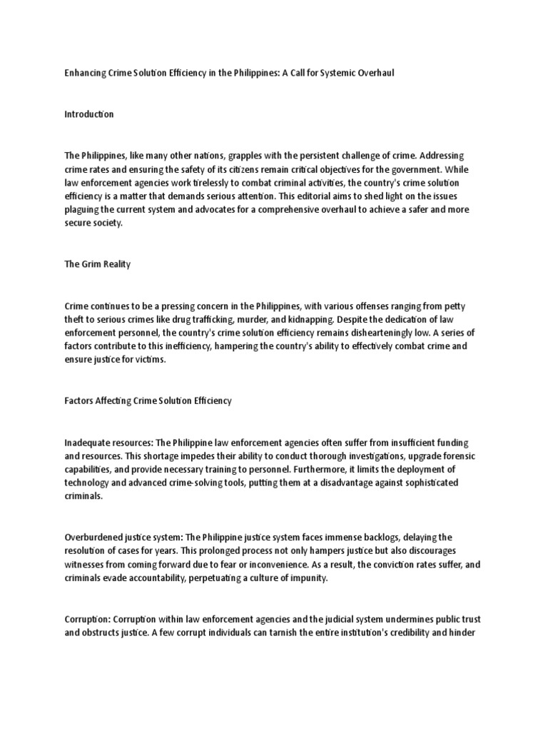 Enhancing Crime Solution Efficiency in The Philippines A Call For ...