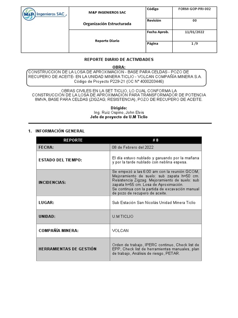 Formato de Informe Diario 08.02.2022 | PDF