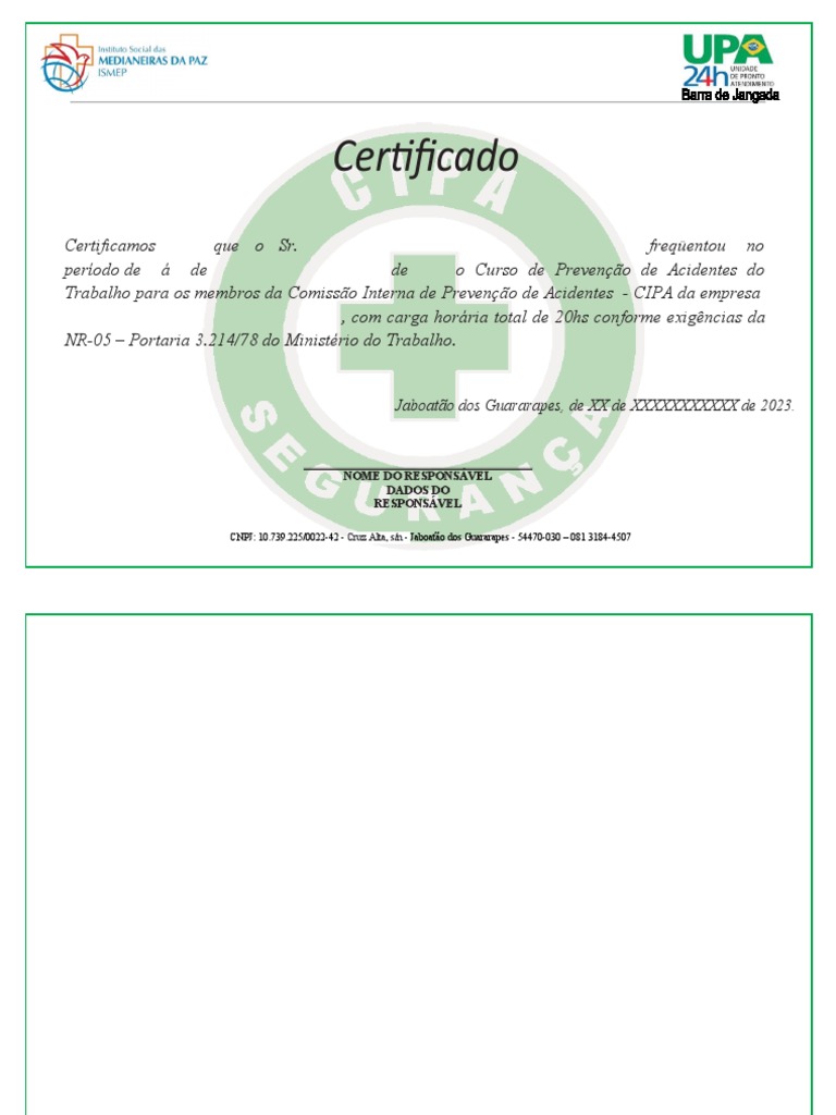 Certificado de Curso CIPA 20h | PDF | Tecnologia e Engenharia