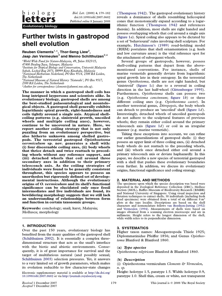 Further Twists in Gastropod Shell Evolution | PDF | Biology | Molluscs