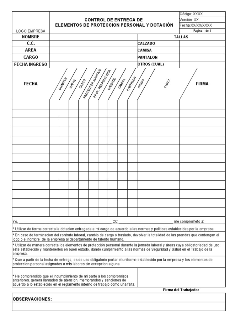 Formato Entrega EPP | PDF