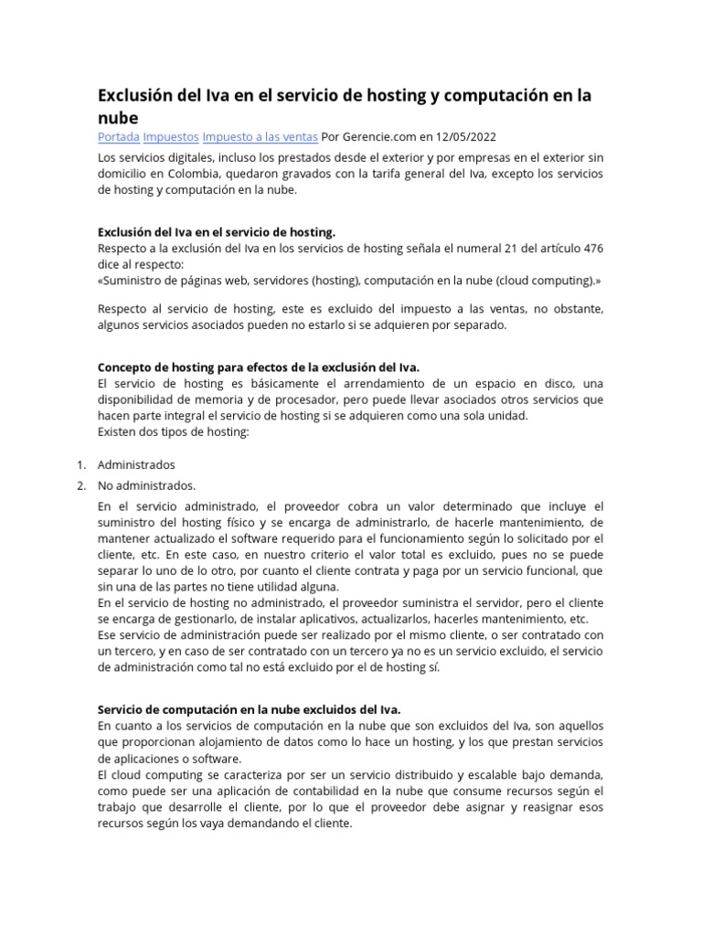Exclusión del IVA en Hosting y Nube | PDF | Computación en la nube ...