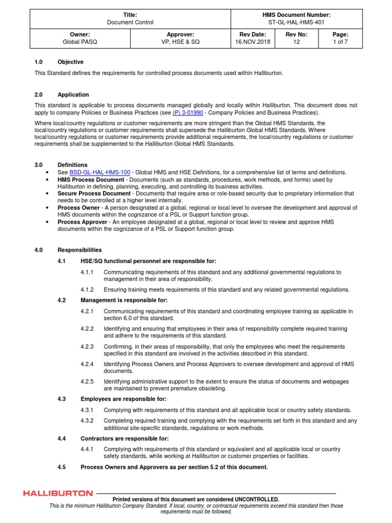 ST-GL-HAL-HMS-401 - Document Control | PDF | Specification (Technical ...
