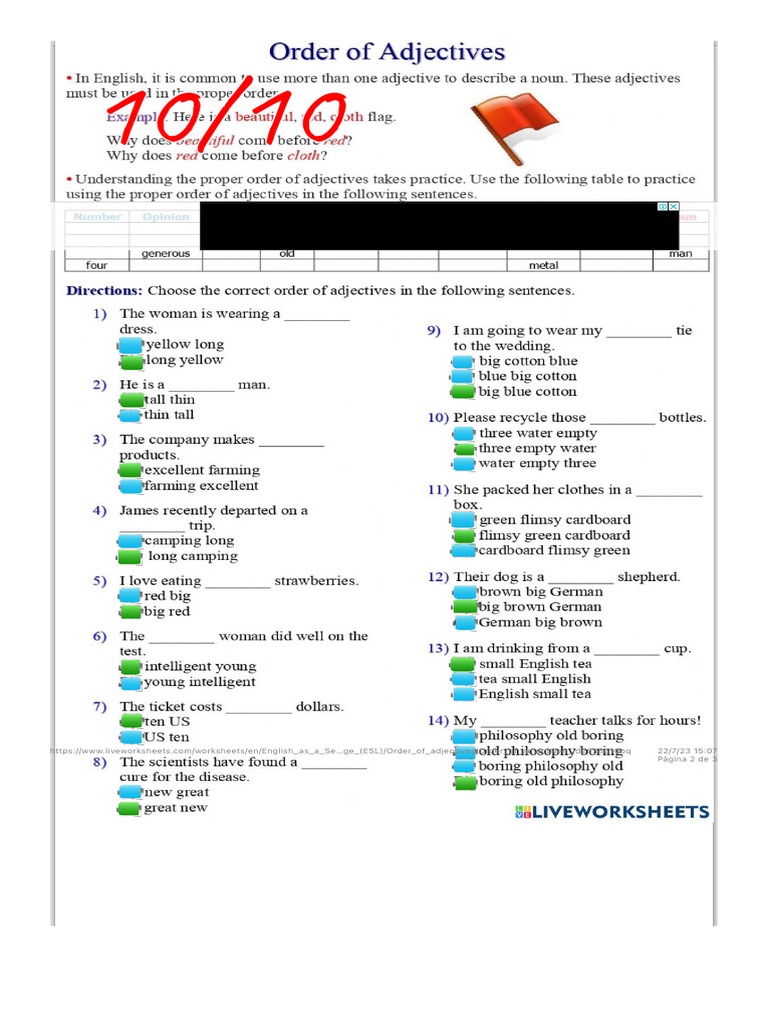 Order of Adjectives Activity For 12 | PDF | Science & Mathematics ...
