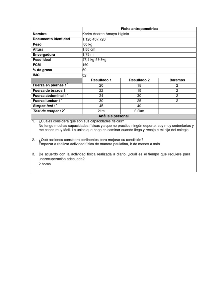 Ficha Antropométrica | PDF