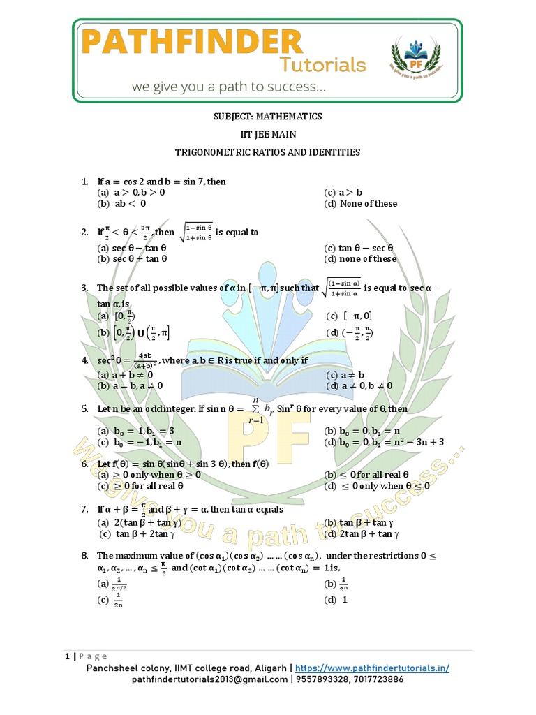Trigonometric Ratio and Identities - Mathematics - IIT-JEE MAIN ...