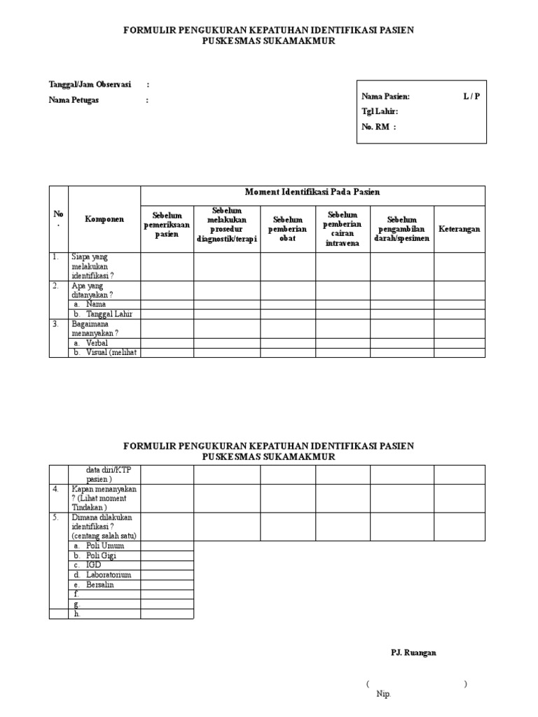 FORMULIR MONITORING KEPATUHAN IDENTIFIKASI PASIEN Baru | PDF