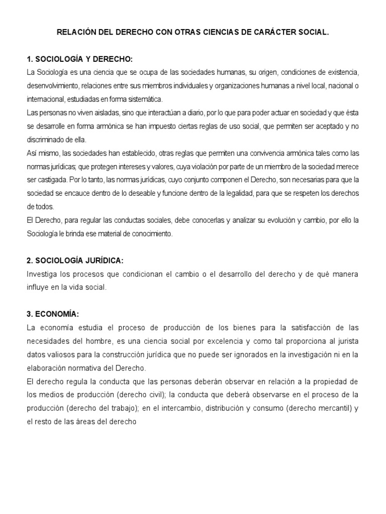 Sabado 04-03-23. Relación Del Derecho Con Otras Ciencias de Carácter ...