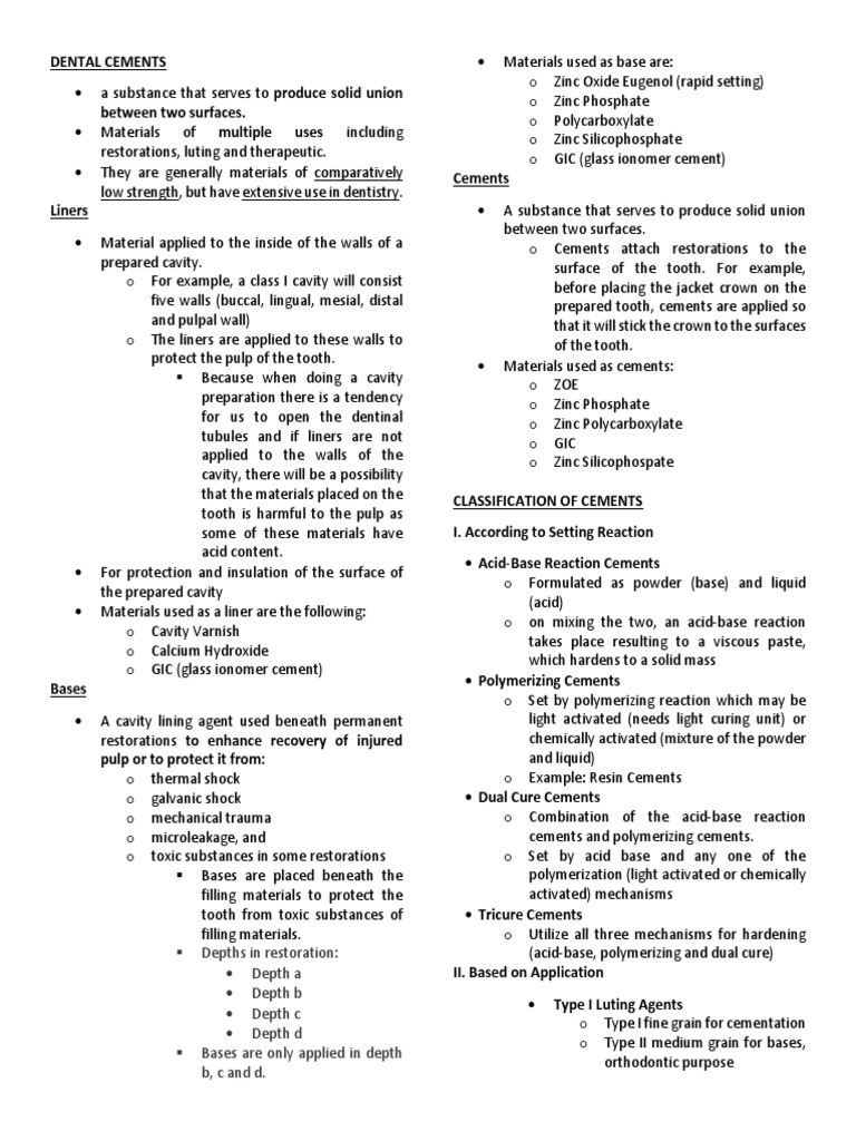Dental Cements | PDF | Physical Sciences | Materials
