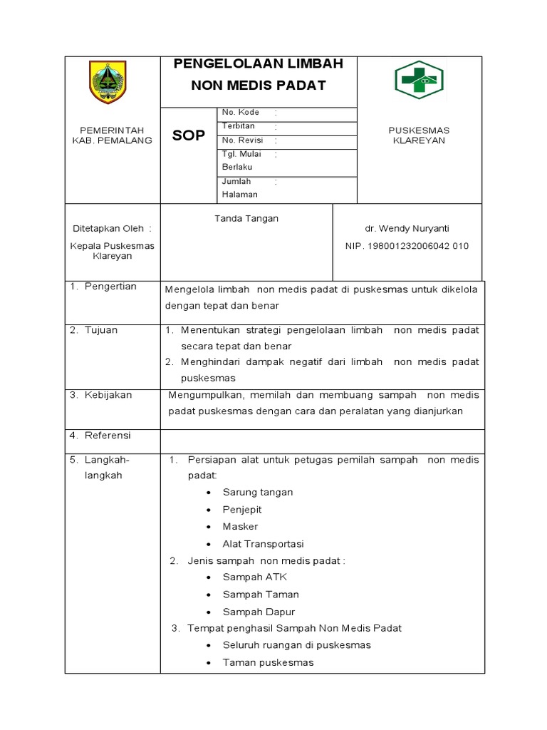 5.5.3.a.4. SOP PENGELOLAAN LIMBAH PADAT NON MEDIS | PDF