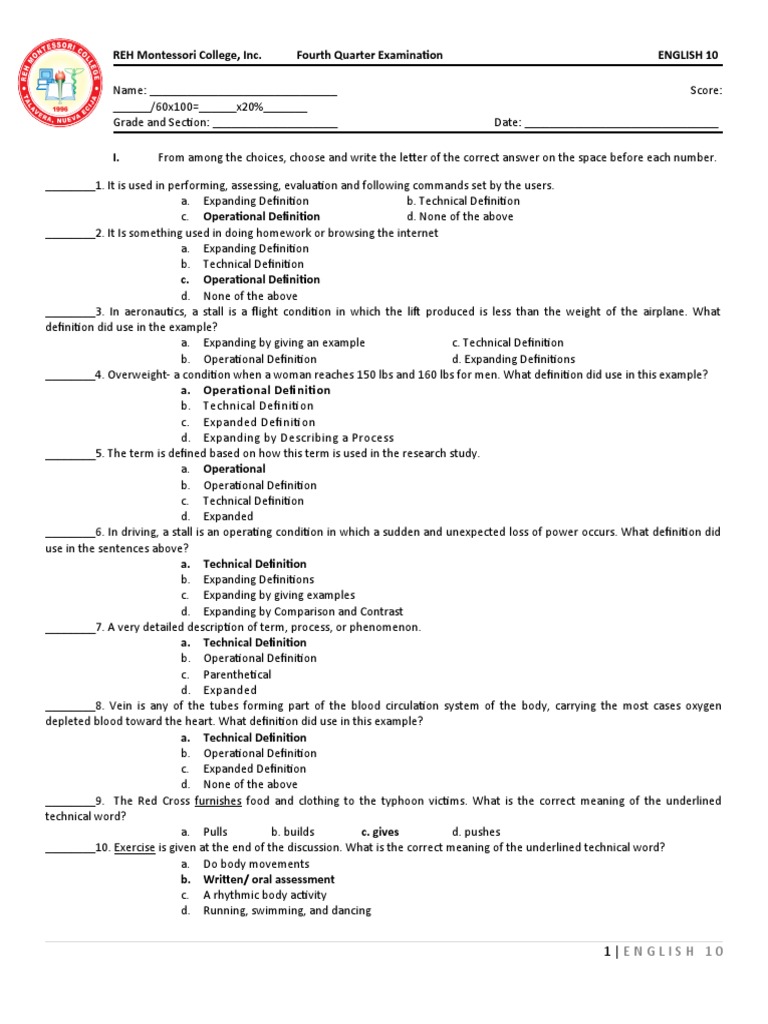 Grade 10 English Fourth Quarter Exam | PDF | Cognitive Science