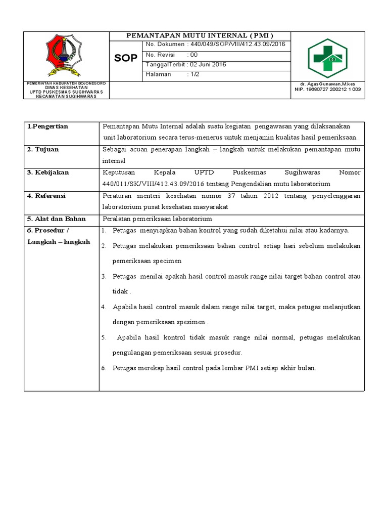 SOP Pemantapan Mutu Internal Laboratorium | PDF