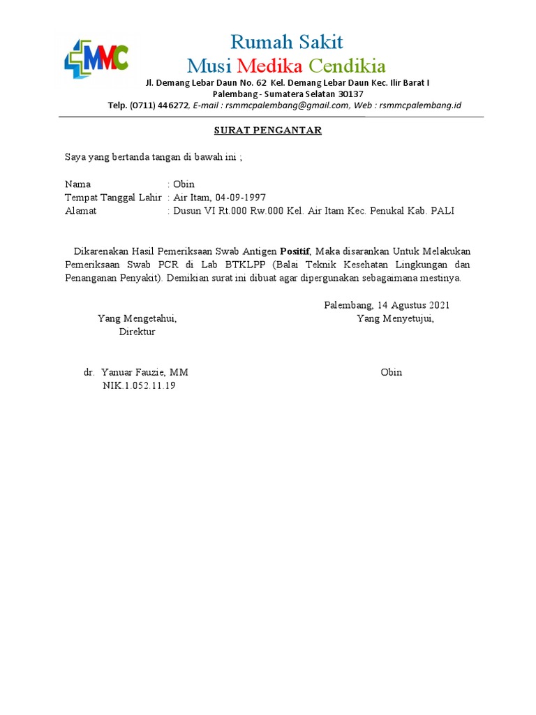 Surat Pengantar PCR | PDF