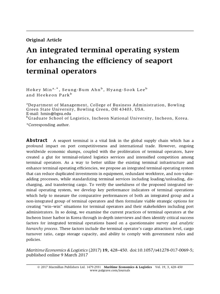An Integrated Terminal Operating System For Enhancing The Efficiency Of Seaport Terminal