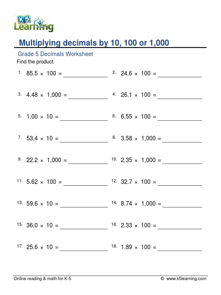 Grade 5 Multiplying Decimals Worksheet | PDF | Teaching Methods & Materials