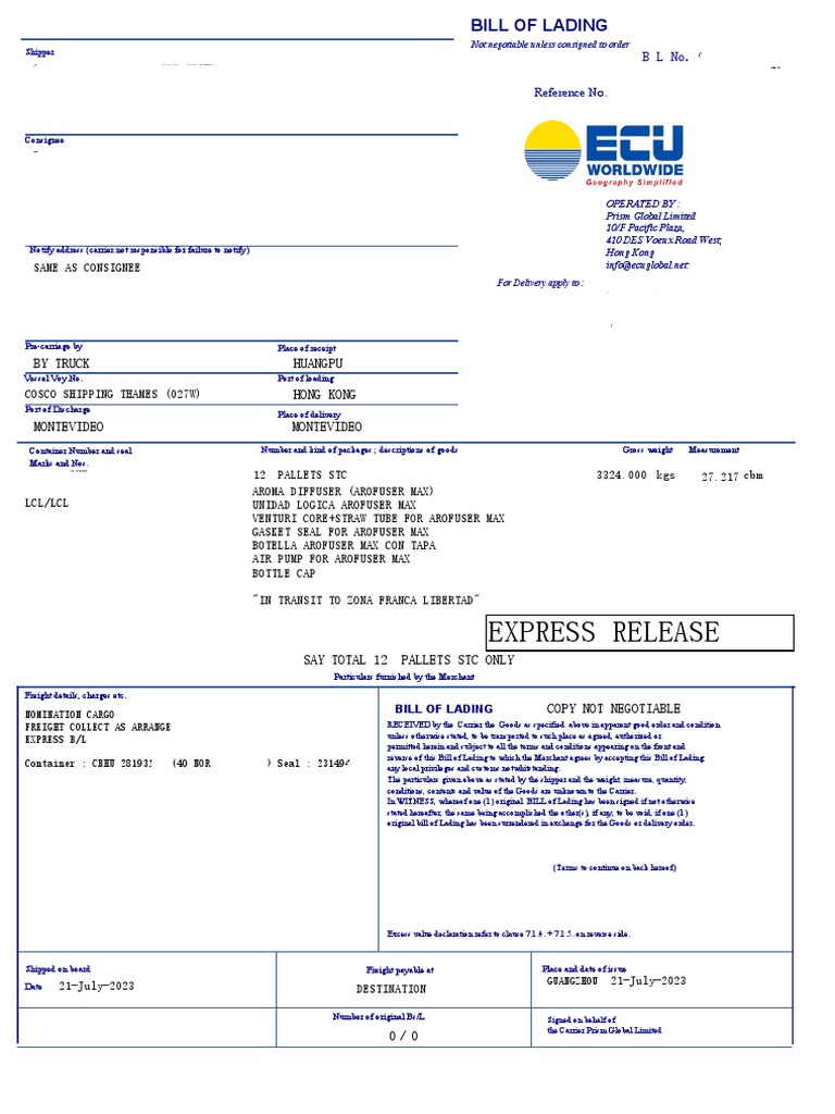 BOCANMVD00155 | Download Free PDF | Cargo | Bill Of Lading