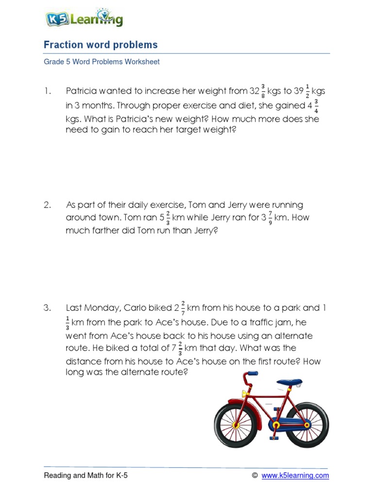 Grade 5 Word Problems Adding Subtracting Mixed Numbers D | PDF
