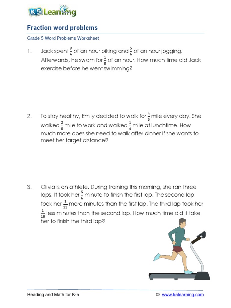 Grade 5 Word Problems Adding Subtracting Fractions C 1 | PDF | Aerobic ...