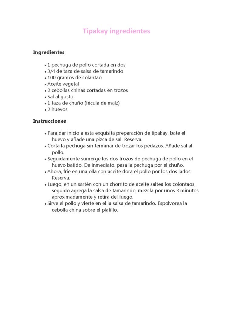 Tipakay Ingredientes | PDF | Alimentos | Ingredientes de comida