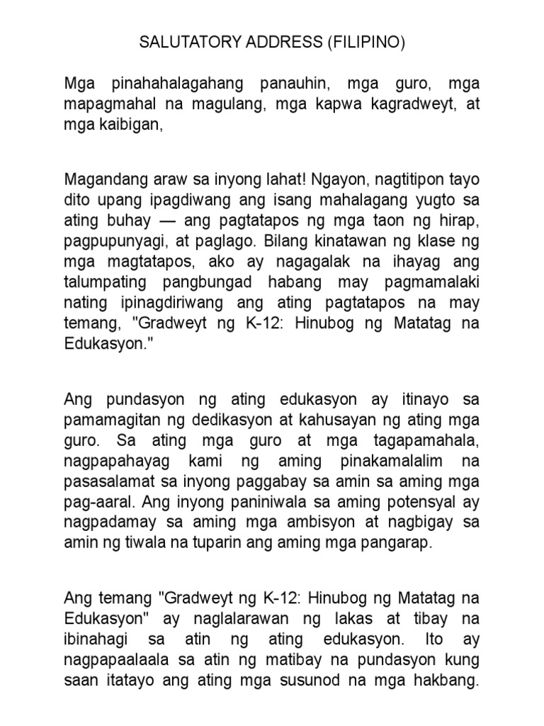 Salutatory Address Filipino | PDF