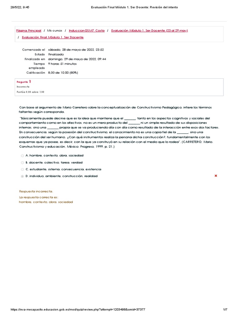 Evaluación Final Módulo 1. Ser Docente - Revisión Del Intento | PDF | Enseñando ...