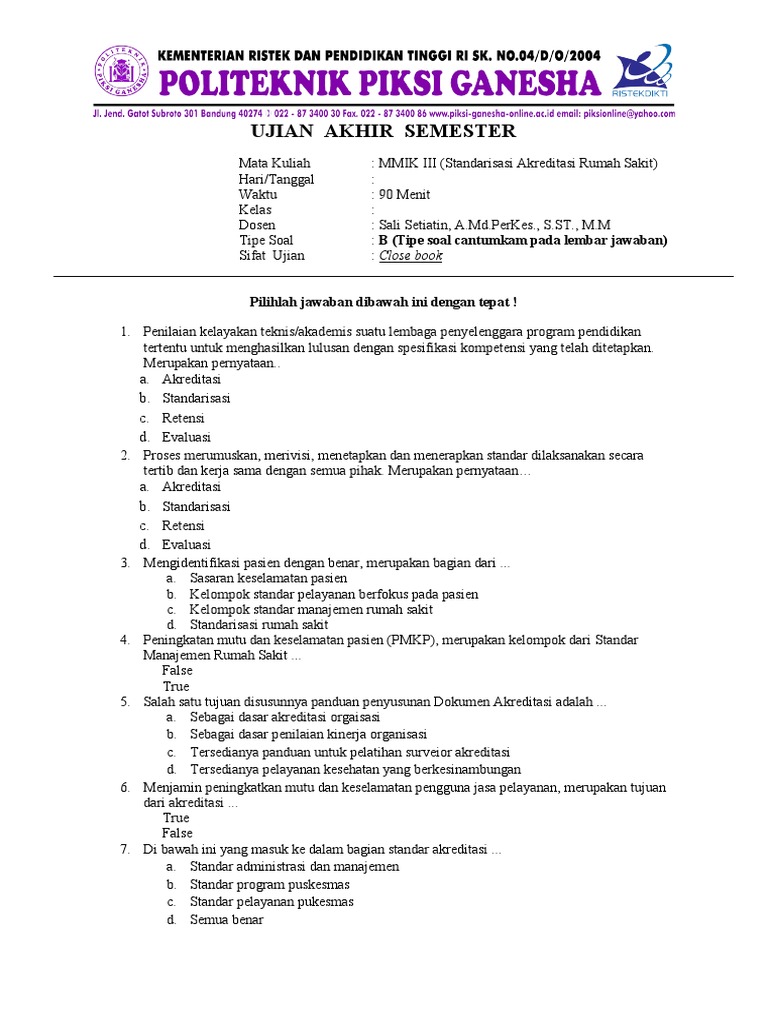 Ujian Akhir MMIK III Akreditasi RS | PDF