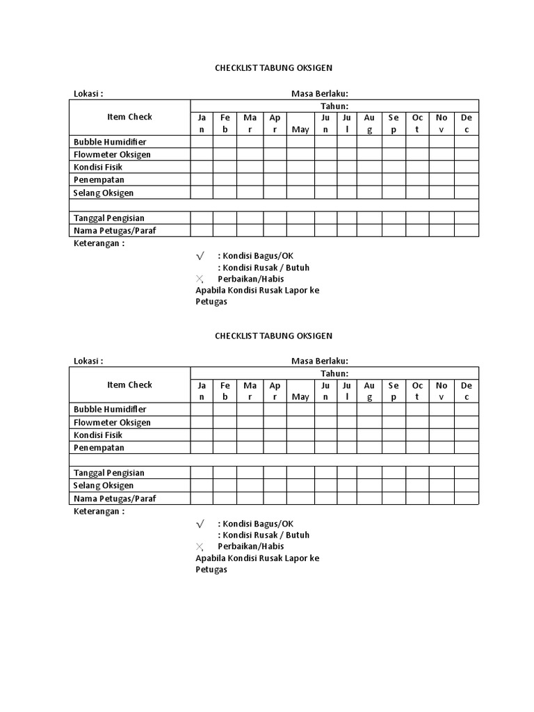 Ceklis Tabung Oksigen | PDF