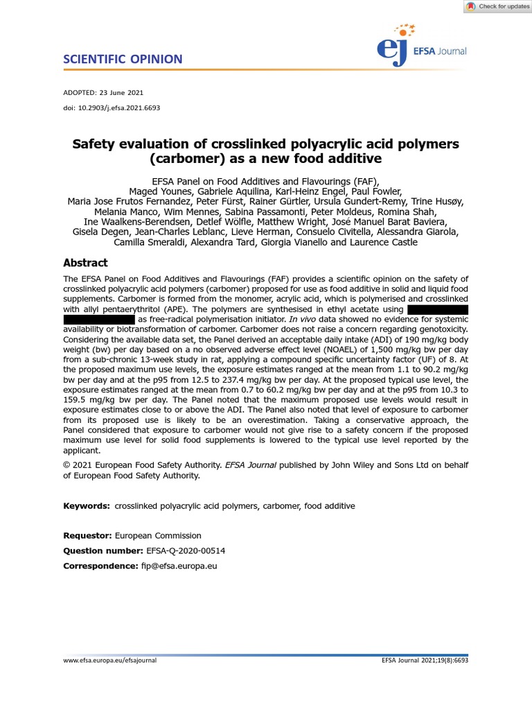 EFSA Journal - 2021 - Safety Evaluation of Crosslinked Polyacrylic Acid ...