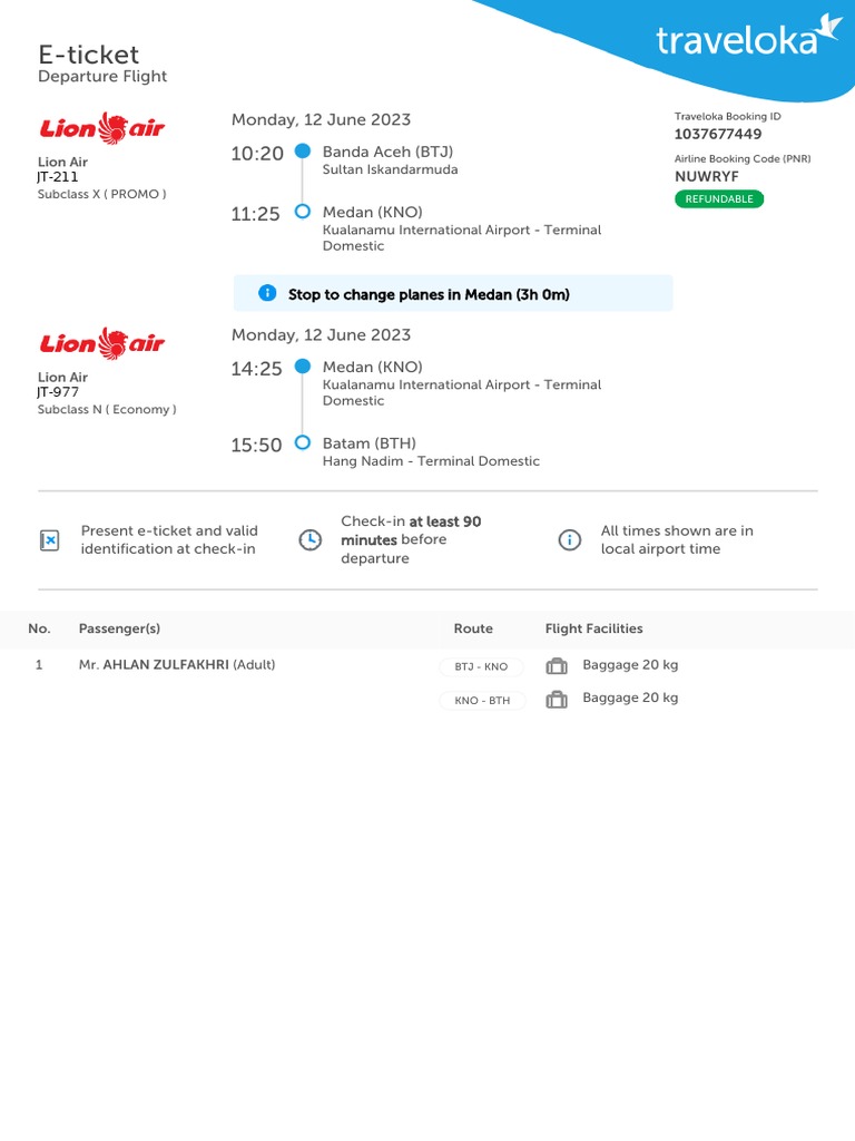 Nilam Bekti Sumardhani-BTJ-NUWRYF-BTH-FLIGHT - ORIGINATING | PDF | Airport | Transport