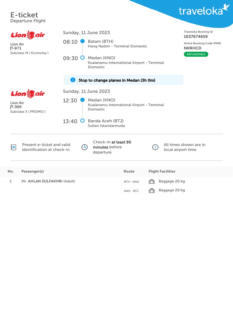 Nilam Bekti Sumardhani-BTH-NKRHCD-BTJ-FLIGHT - ORIGINATING | PDF | Airport | Aviation