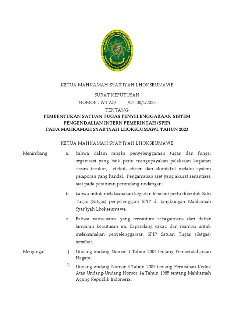 SK Satgas Spip 2023 | PDF | Teknologi & Rekayasa