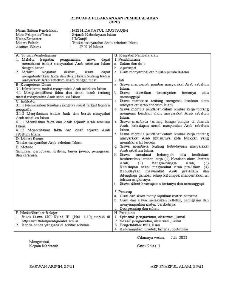 RPP Ski Kelas 3 | PDF