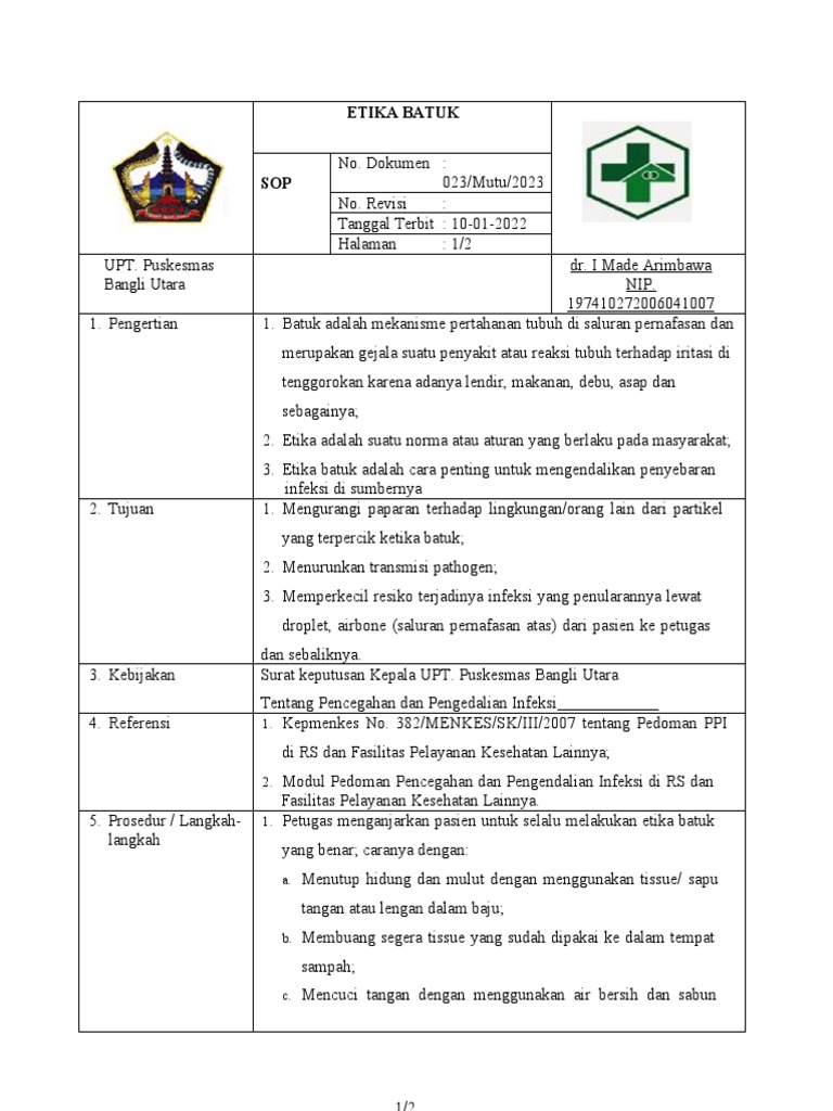 Sop Etika Batuk | PDF
