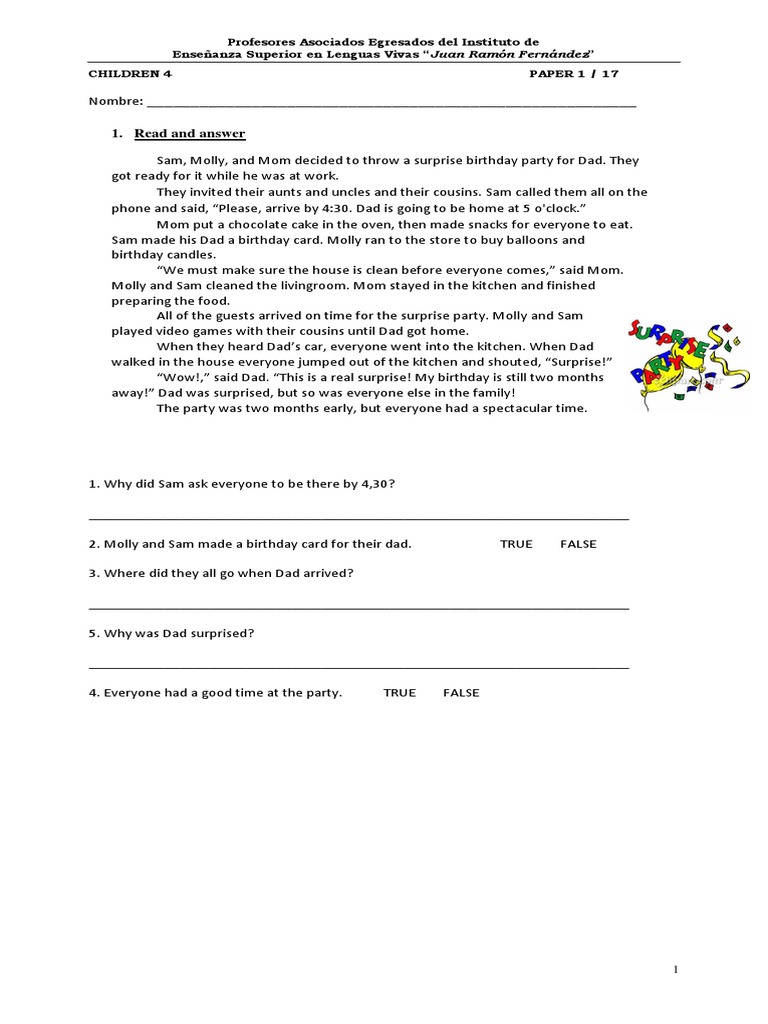 Children 4 Surprise Party | PDF | Language Arts & Discipline