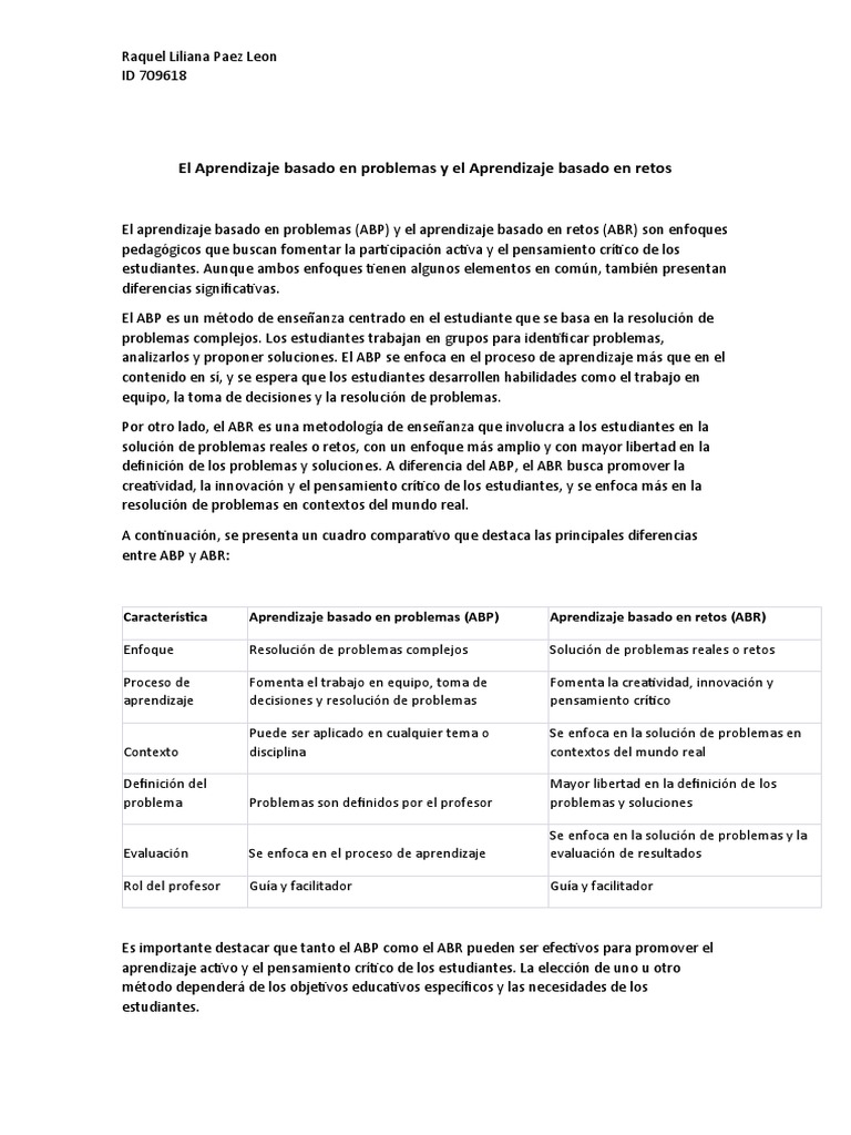 Abp Vs Abr Métodos De Aprendizaje Activo Pdf Enseñando Cognición
