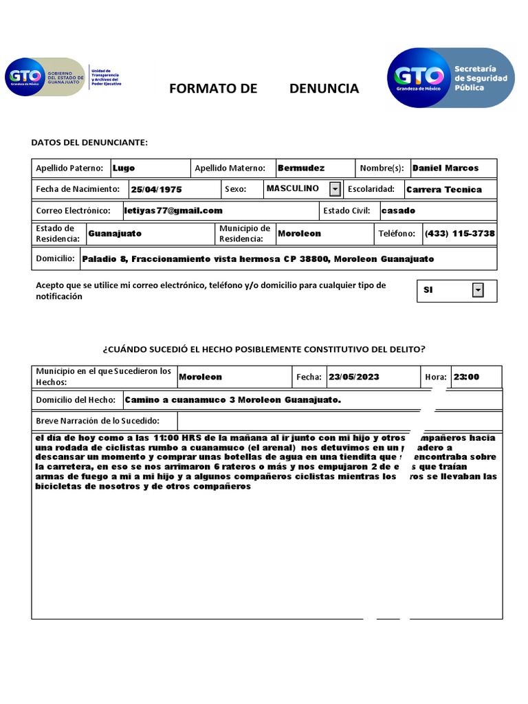 Denuncia Presencial | PDF