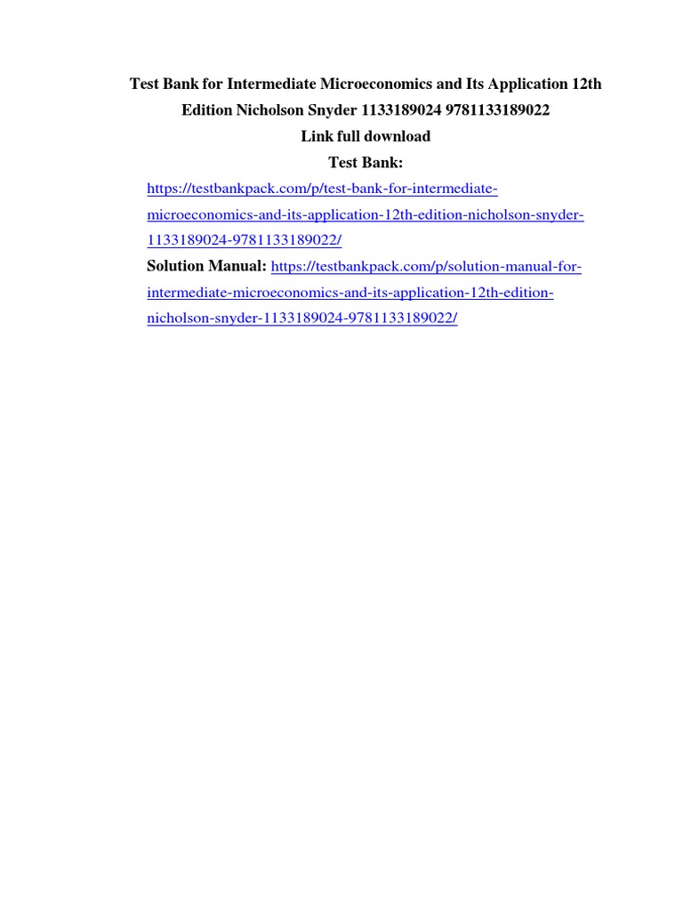 Intermediate Microeconomics and Its Application 12th Edition Nicholson ...