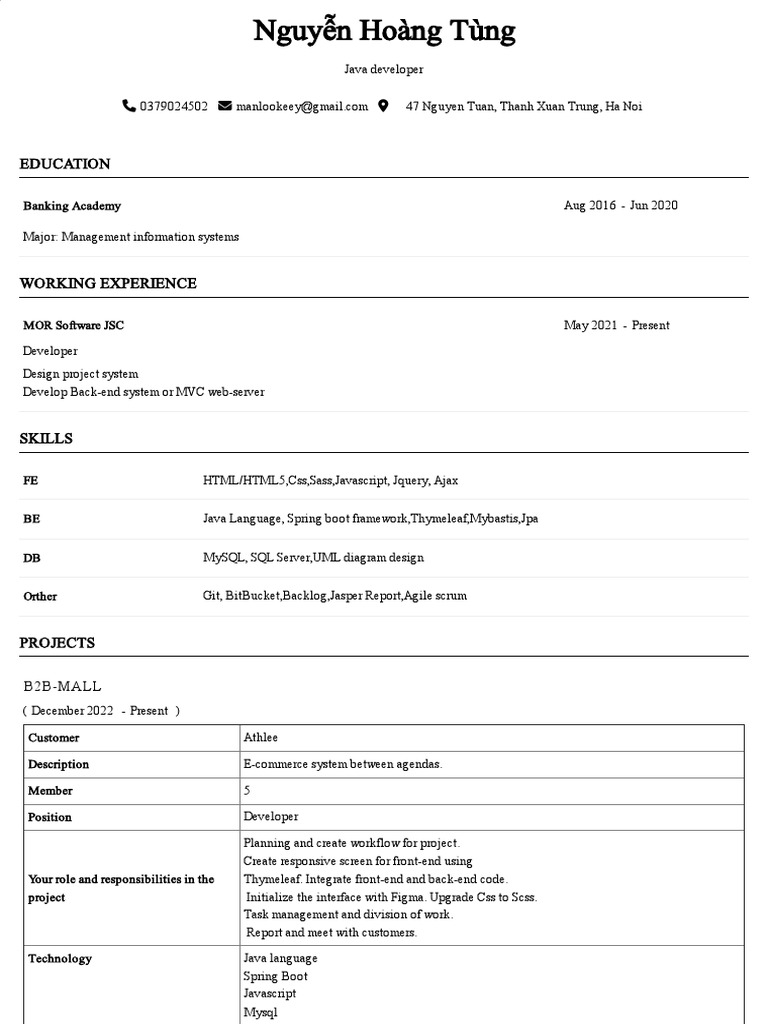 Nguyen Hoang Tung TopCV - VN 030623.151503 | PDF | Spring Framework | Java Script