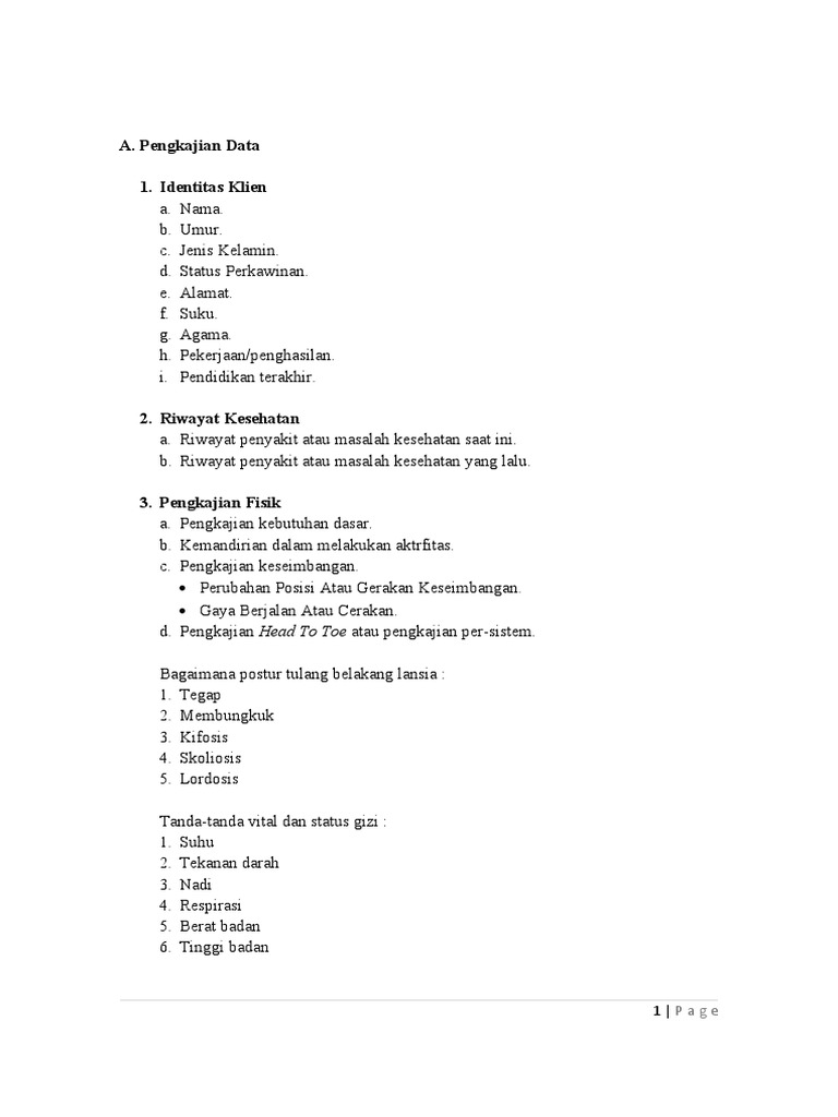 Format Pengkajian Keperawatan Keluarga Individu Gerontik | PDF