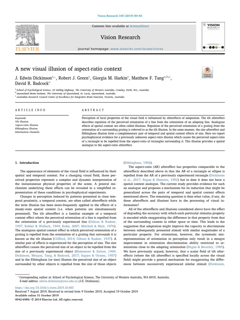 A New Visual Illusion Of Aspect Ratio Context 2019 Vision Research Pdf Perception