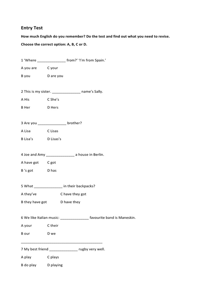 Entry Test A2 | PDF