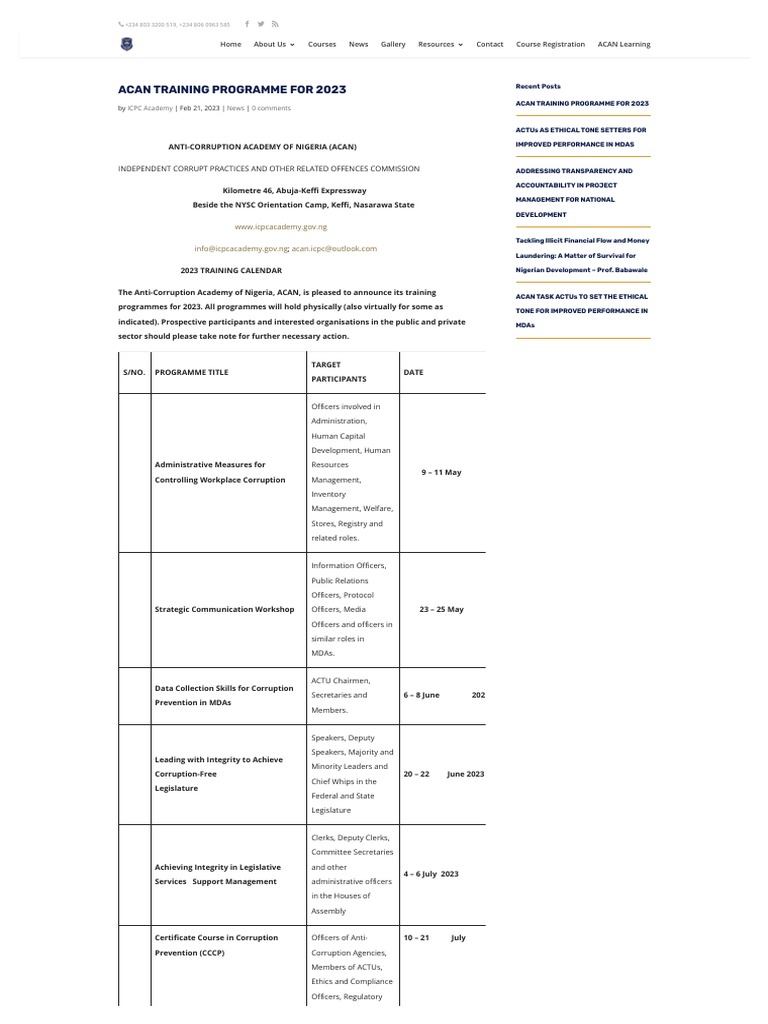 ACAN 2023 Anti-Corruption Training Schedule | PDF | Audit | Internal ...