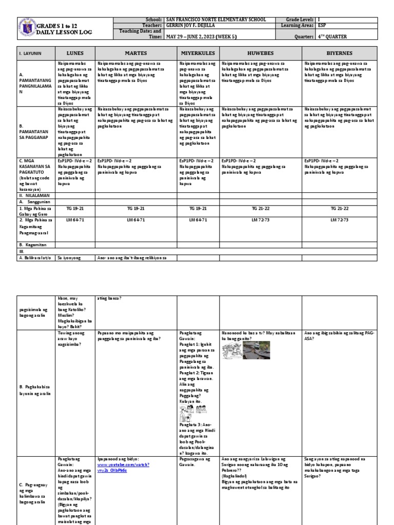 DLL - Esp 1 - Q4 - W5 | PDF