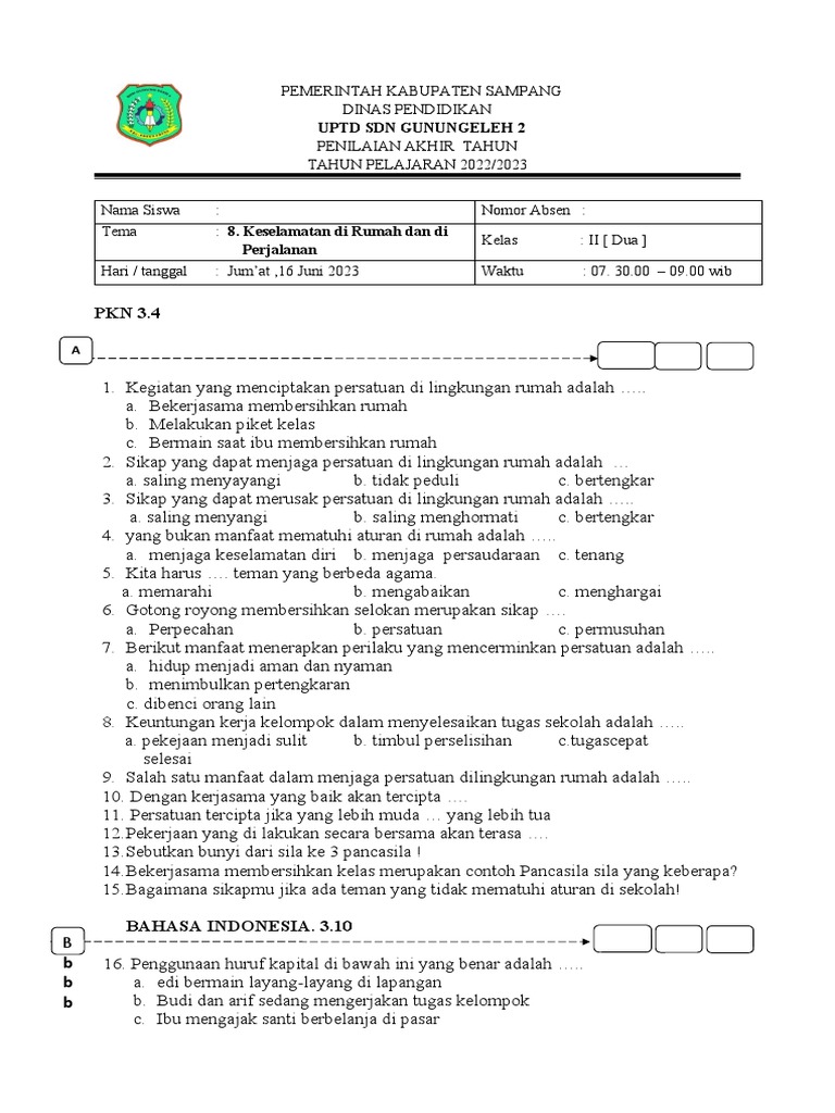 SOAL PAT Tema 8 | PDF