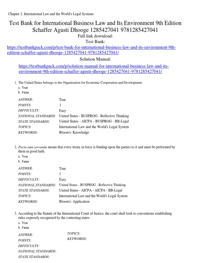 International Business Law and Its Environment 9th Edition Schaffer ...
