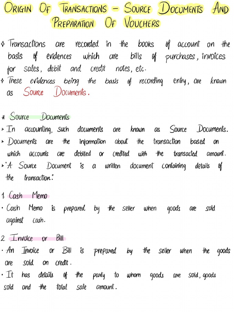 Origin of Transactions - Source Documents and Preparation of Vouchers | PDF