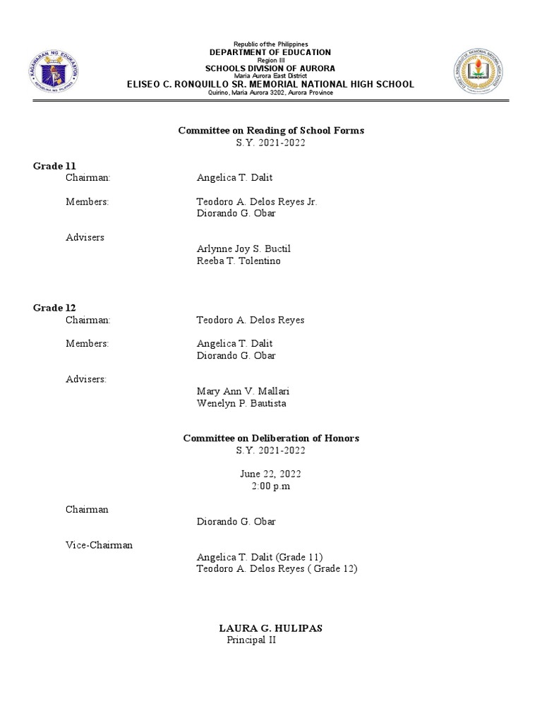 Reading Committee Report S.Y. 2021-2022 | PDF