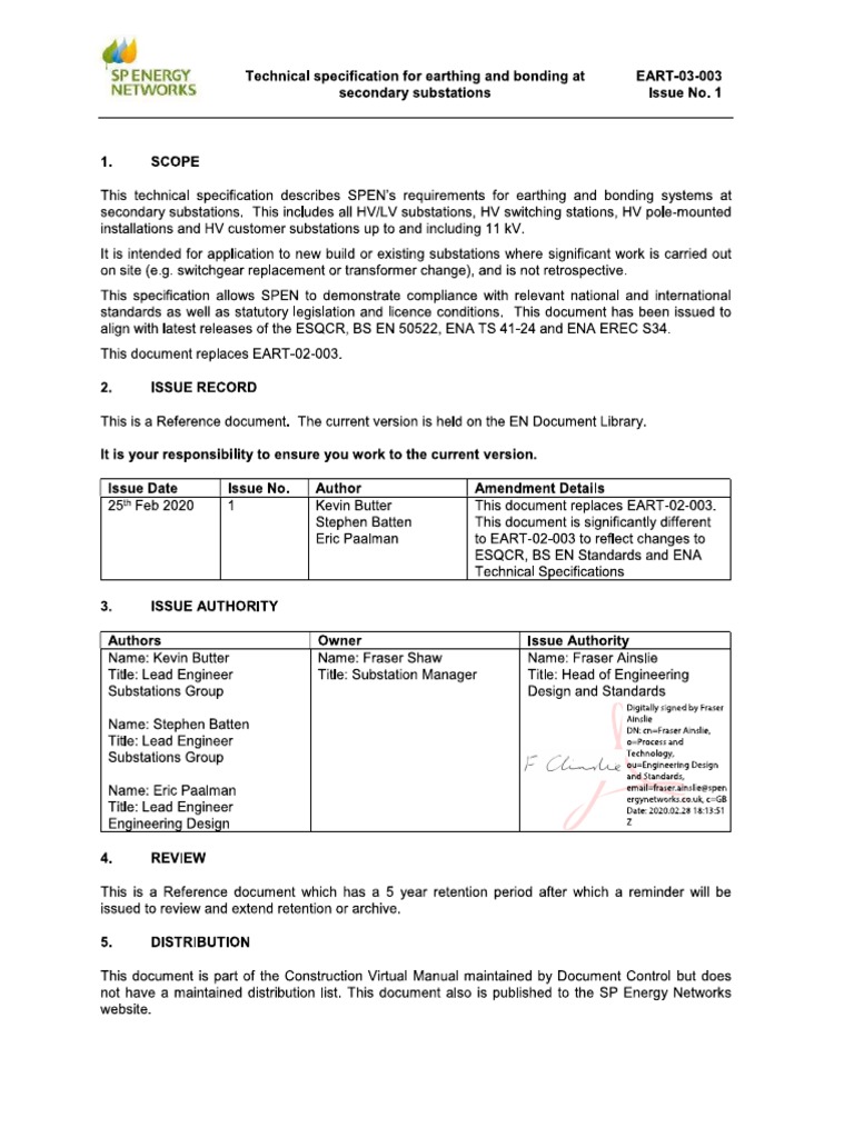 Earthing Spec Refernce As Per UK BS7430 | PDF