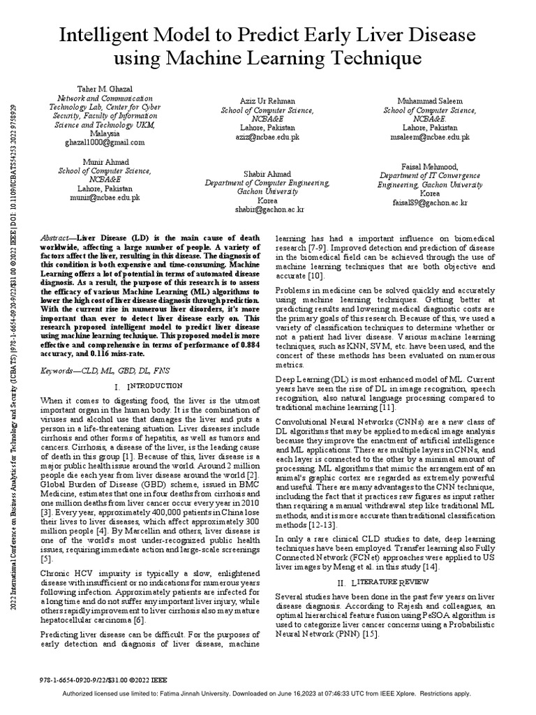 Intelligent Model To Predict Early Liver Disease Using Machine Learning Technique | PDF ...